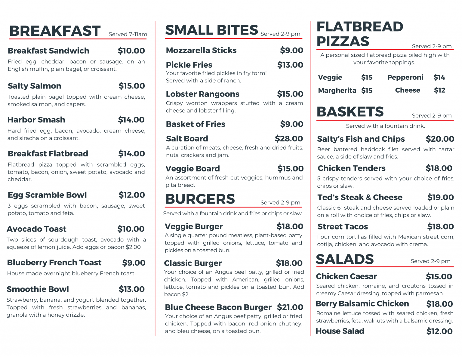 Picnic Menu - Salt Cottages